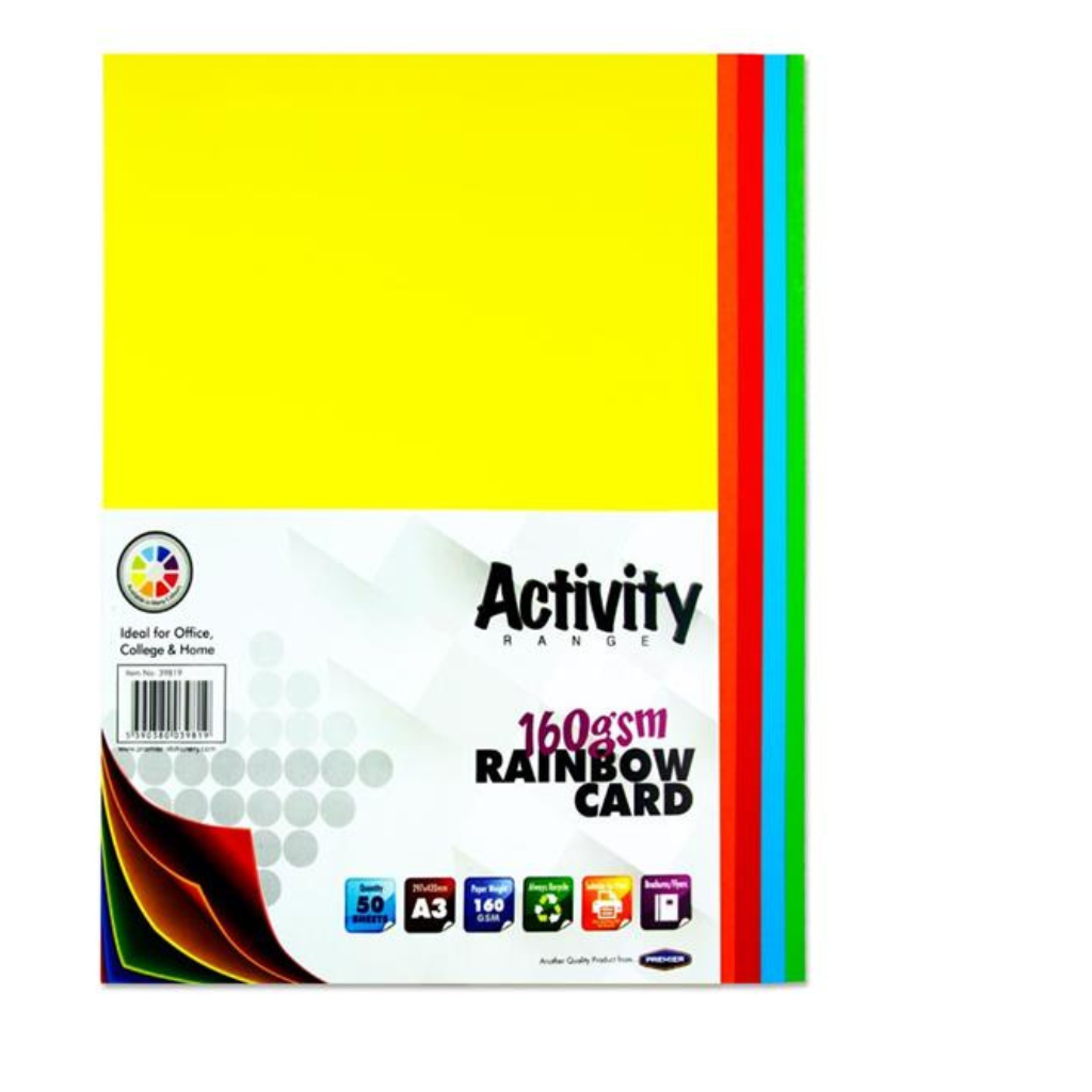 Premier Activity A3 160gsm Card 50 Sheets - Rainbow – Mulveys.ie