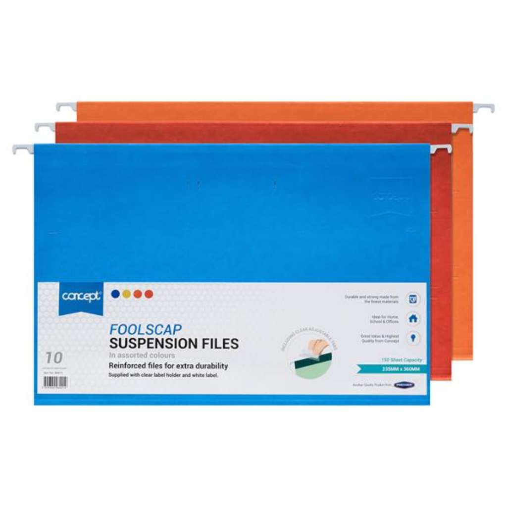 Concept Pkt.10 Foolscap Suspension Files - Coloured – Mulveys.ie